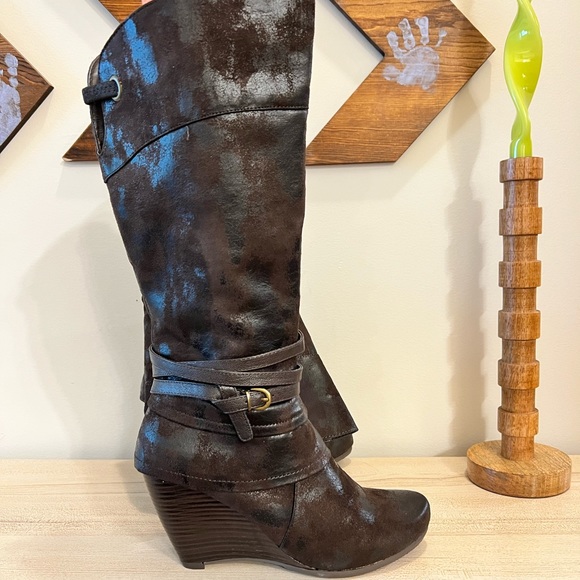 BareTraps | Shoes | Baretrap Darnett Textured Wedge Boots Brown | Poshmark